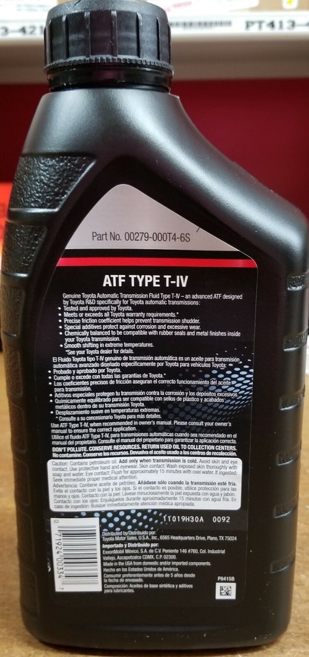 4 Quart ATF Genuine Toyota T-IV Automatic Transmission Fluid Oil For ...
