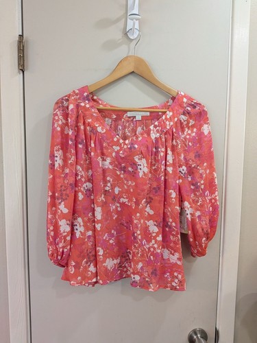 NWT Juniper + Lime Coral Vibrant Floral Blouse Size S 3/4 Sleeves ...