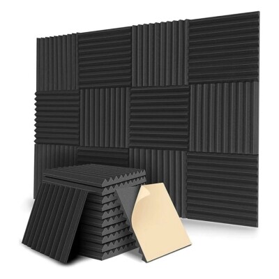48 Pack - 12 x 12 in Acoustic Tile Foam Wall Tile GAMING BLACK Self ...