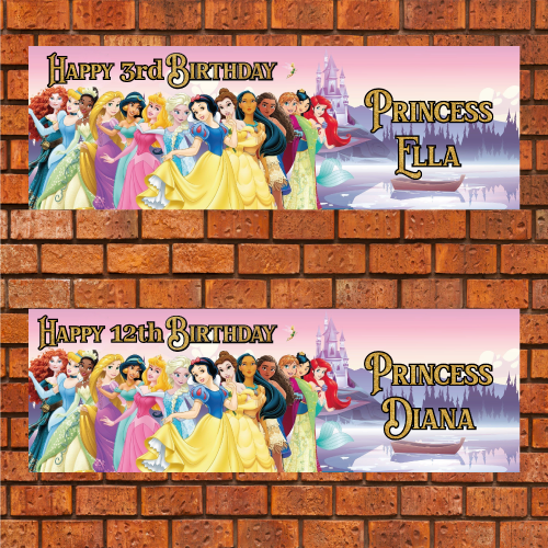 Buy 1 Get 1 Free Personalised Princesses Birthday Banners 100gsm Kids ...