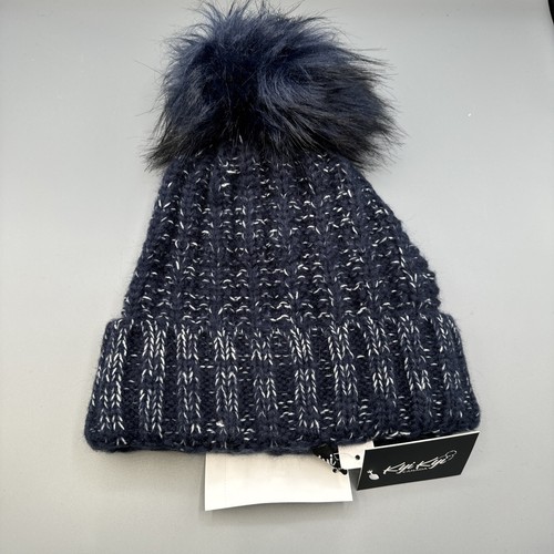 Kyi Kyi Canada Women's Navy Mix Wool Blend Pom Pom Knit Hat Blue | eBay