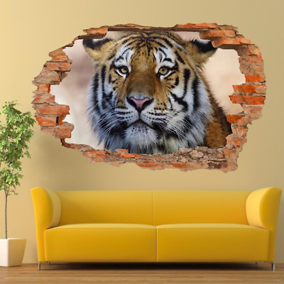 WILDLIFE BIG CATS TIGER WALL STICKERS 3D ART MURAL ROOM OFFICE HOME ...