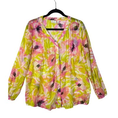 Kim Rogers Womens M Floral Blouse Button Down Long Sleeve Multicolor ...