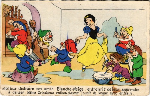 PC CPA DISNEY, SNOW WHITE DANCING WITH THE SEVEN DWARFS, POSTCARD ...
