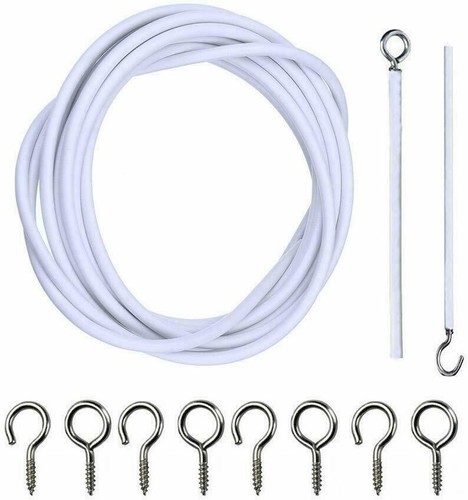 4m Curtain Wire White Voiles Window Net Cord Cable With Hooks and Eye ...