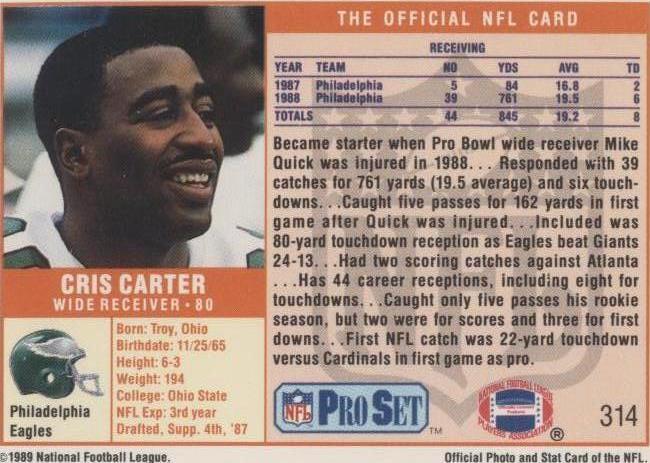 1989 Pro Set Cris Carter #314 for sale | eBay