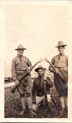 Vtg Army Rifles Posing 3 WWI Soldier 1900s Black White 2.5 x 4.25 Photo ...