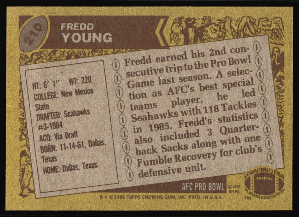 1986 Topps Fredd Young #210 Seattle Seahawks | eBay