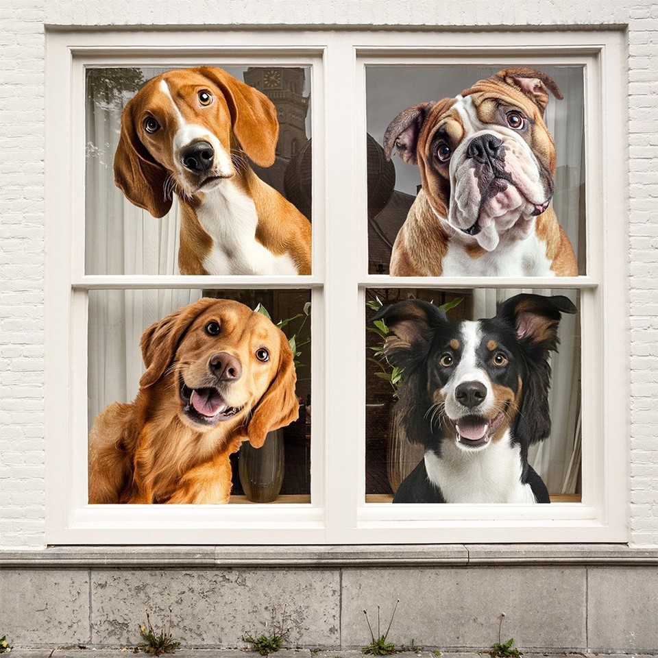 Dog Window Decals Set with Weather Resistant PVC Stickers for Glass ...