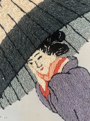 Vintage Japanese Geisha Bunka Embroidery Art Girl Under Parasol ...