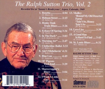 RALPH SUTTON TRIO RALPH SUTTON TRIO, VOL. 2: LIVE AT SUNNIE'S ...
