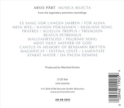 VARIOUS ARTISTS ARVO PÄRT: MUSICA SELECTA – A SEQUENCE BY MANFRED ...