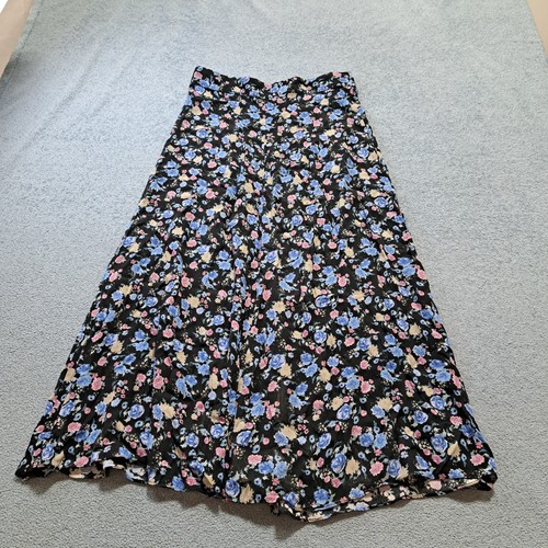 Mango Black Floral Print A-line Midi Skirt Womens Size Medium Casual ...