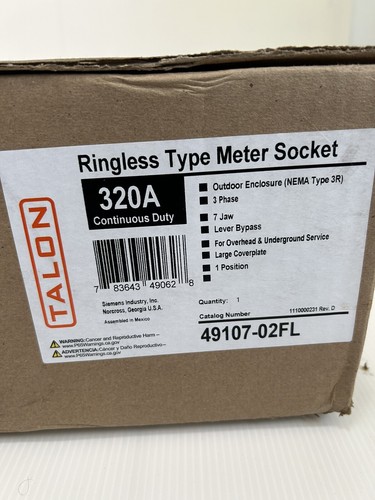 400 Amp Meter Socket 3 Phase Aluminum Case 320 amp Meter Base OH/UG ...