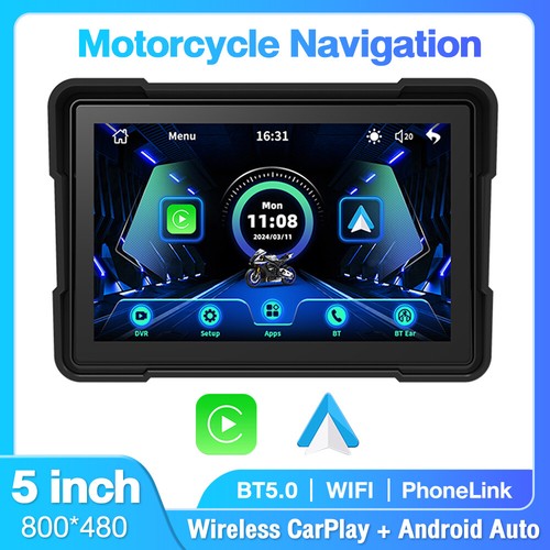 5" HD Motorcycle Touch Screen for Wireless Carplay Android Auto Navi ...
