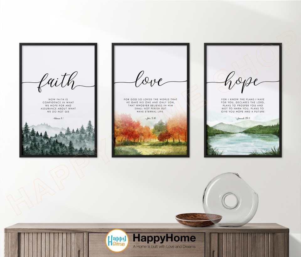 Faith Hope Love Bible Verse Wall Art Set Christian Bible Poster Home ...