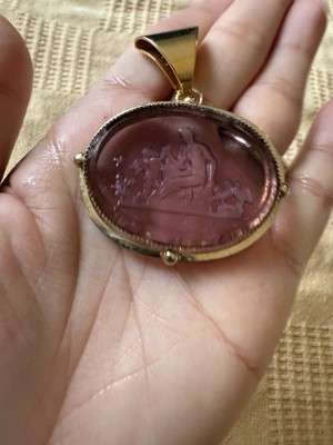 Vintage Goldette Purple Intaglio Glass Cameo Pendant | eBay