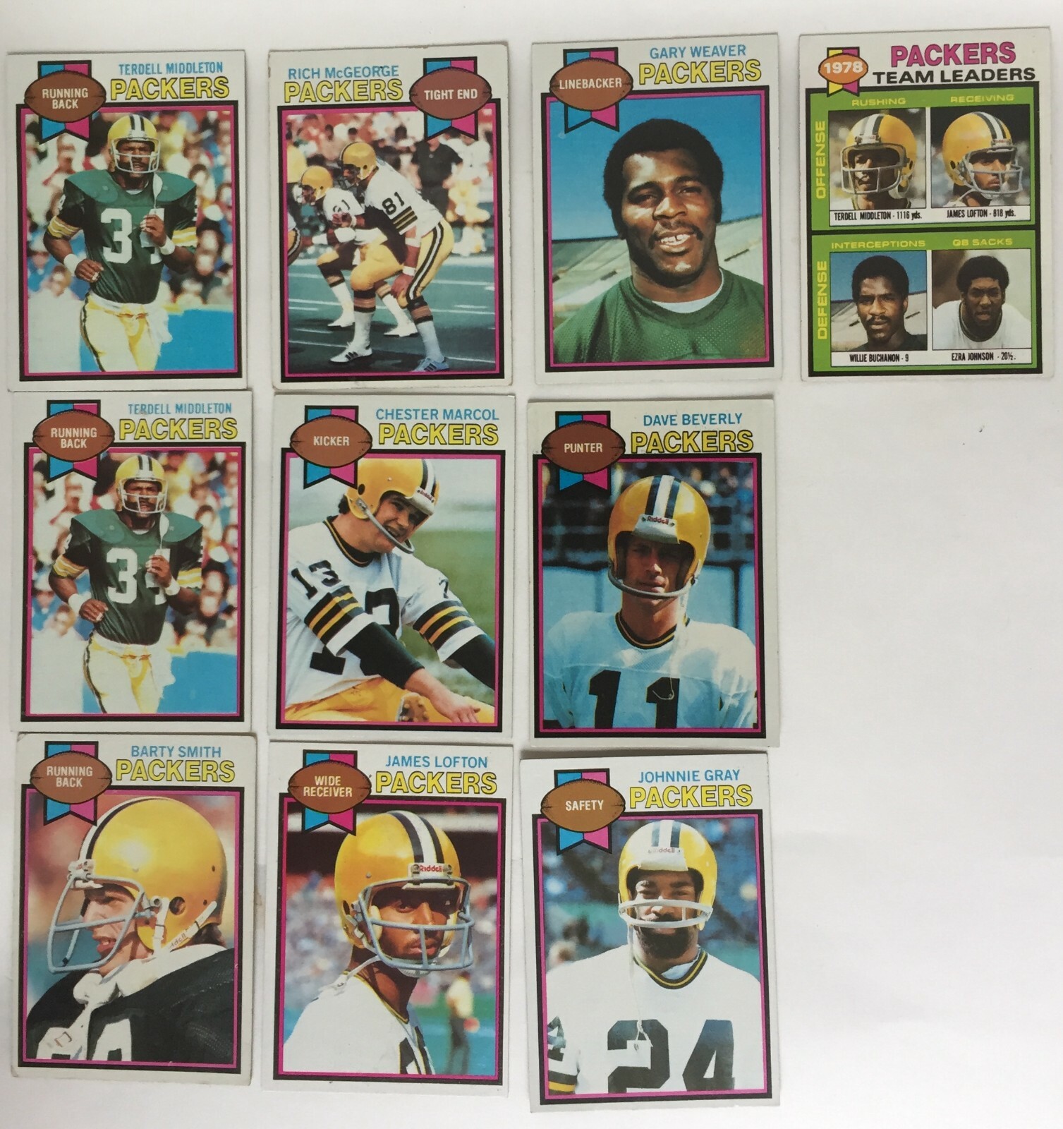 Vintage Green Bay Packers Football Trading Cards (1970-1989) -- 118 ...