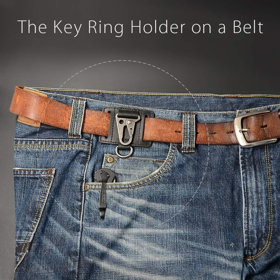 EDC Leather Key Ring Keychain Holder Belt Loop, Heavy Duty Belt Clip ...