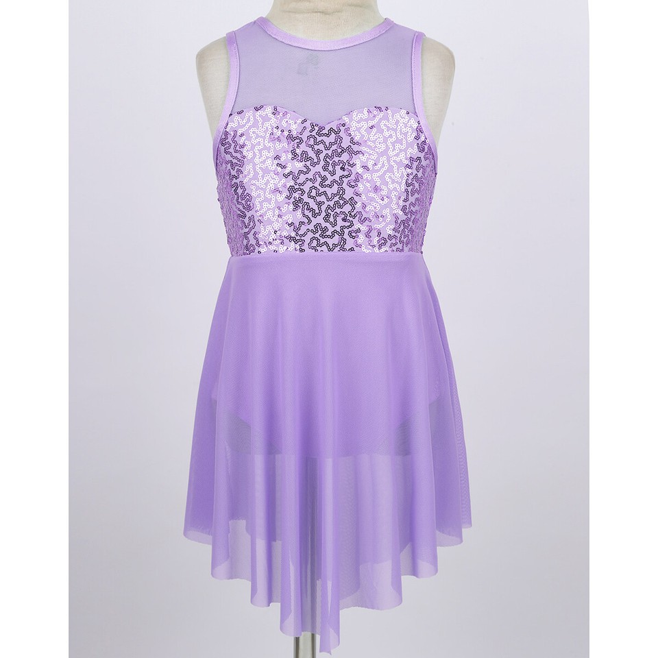 Girls Lyrical Ballet Tutus Dance Costumes Sequin Crop Top Layered Mesh ...