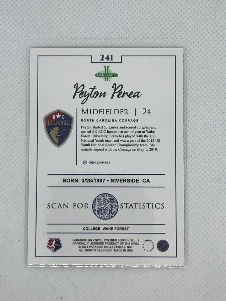 2021 Parkside NWSL V2 | 241 Peyton Perea NC Courage | Base Black ...