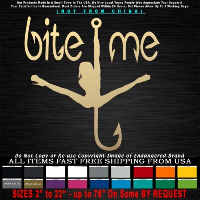 Fishing Girls Bite Me Vertical hook boat bass hooker boat Sticker Decal ...