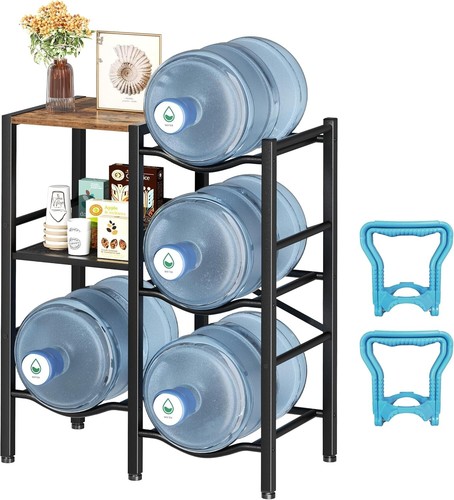 5 Gallon Water Jug Holder, 3 Tier Water Jug Stand with Wood Top Shelves ...
