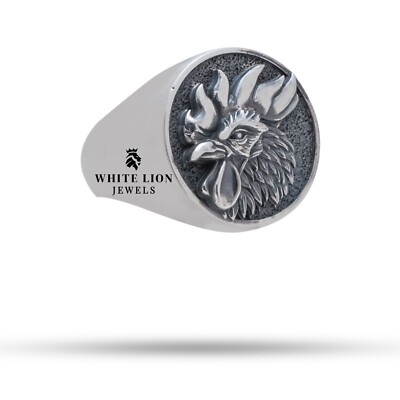 Rooster Cock Bird Chicken Men 925 Silver Signet Biker Rider Ring Gift ...