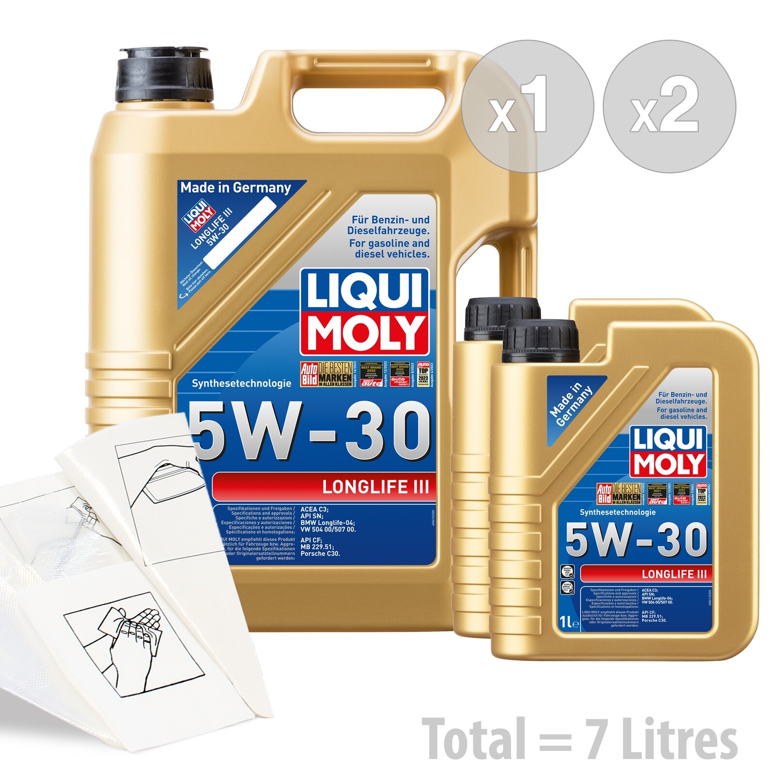 Car Engine Oil Service Kit / Pack 7 LITRES Liqui Moly Longlife 3 5w-30 ...