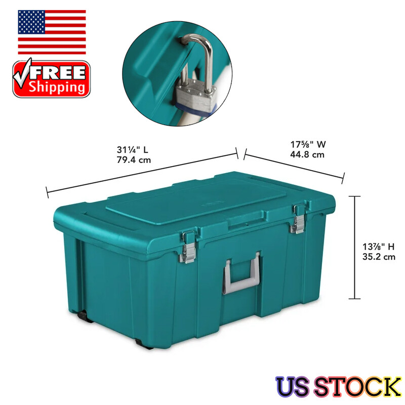 Large Rectangle Rolling Footlocker Storage Box Container Garage ...