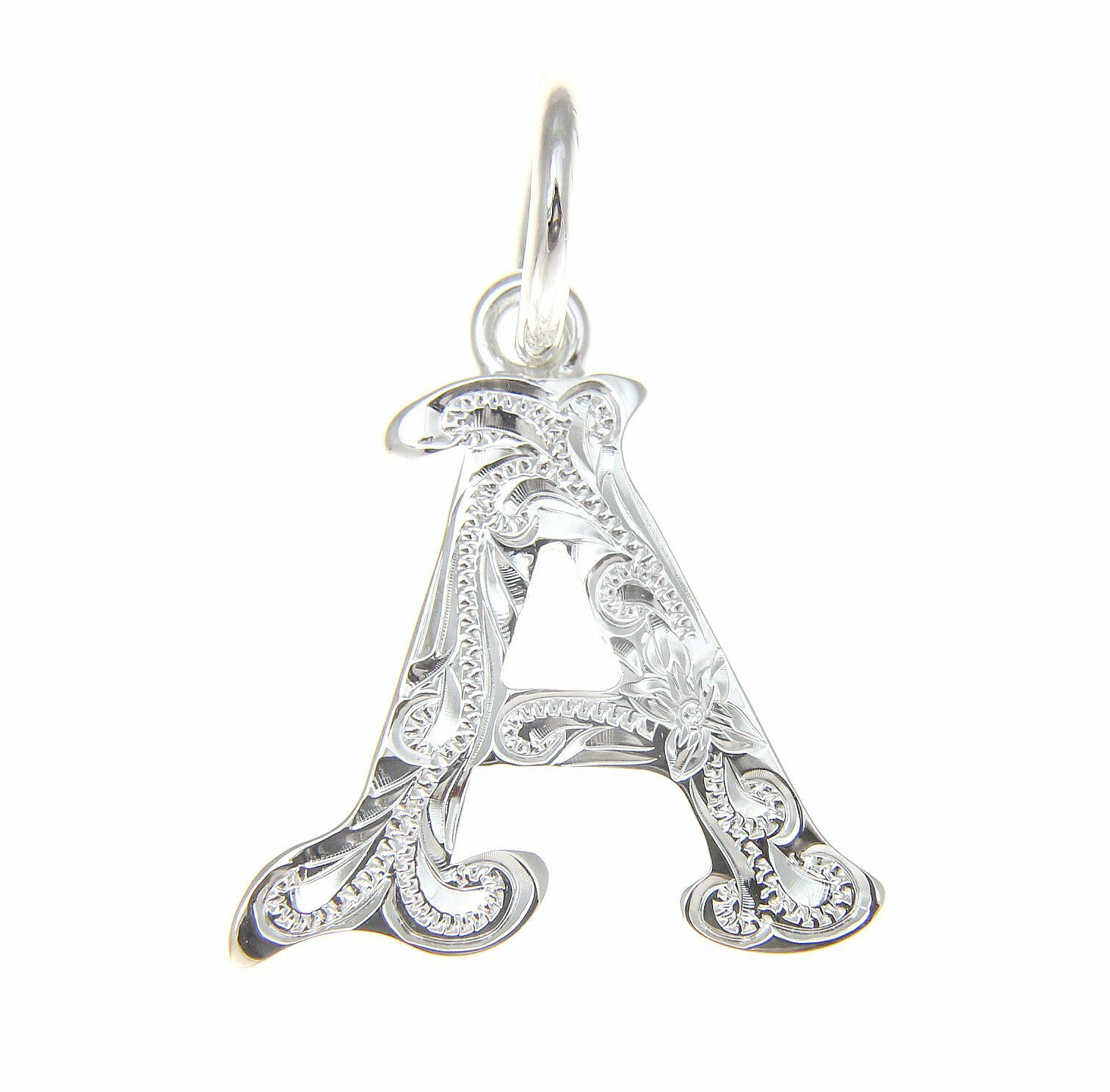 925 STERLING SILVER HEAVY HAWAIIAN PLUMERIA SCROLL INITIAL LETTER "A ...