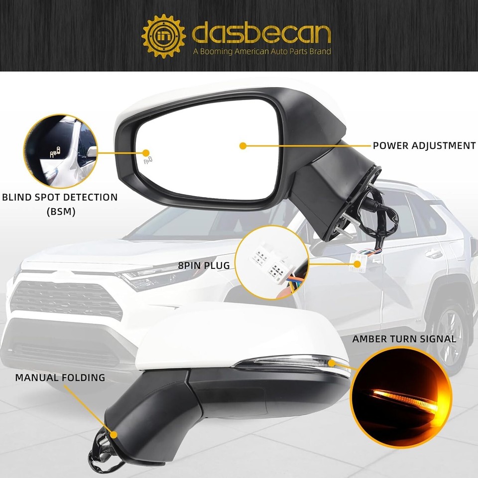 8Pins Left Side Mirror Compatible with 2019-2024 Toyota Rav4 Driver ...