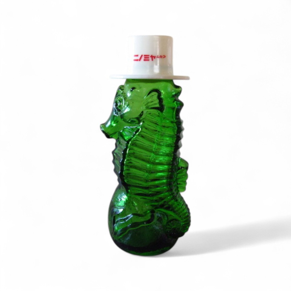 Japanese Glass Seahorse Coin Bank Green with White Hat Figure by Nihon ...