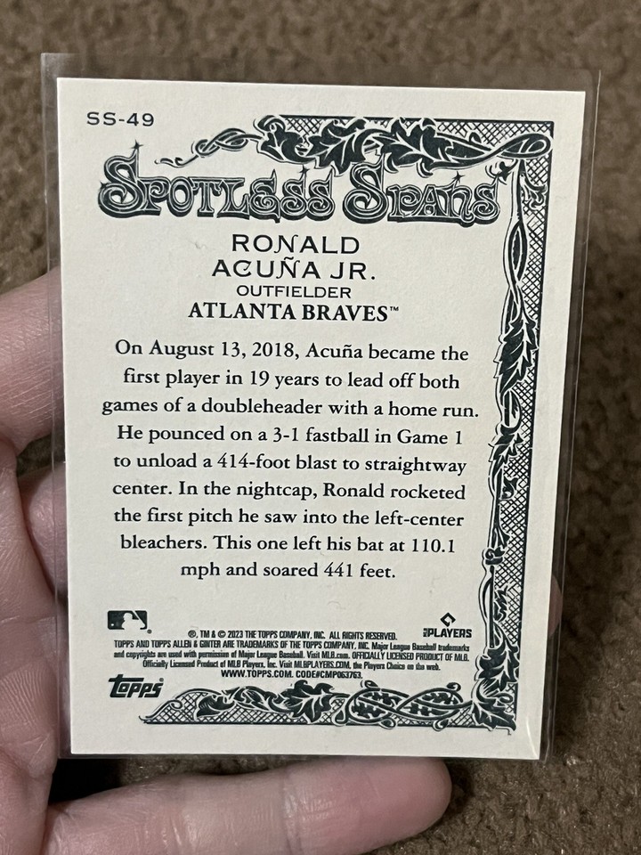 2023 Topps Allen & Ginter Ronald Acuna Jr. Spotless Spans 2018 #49 ...