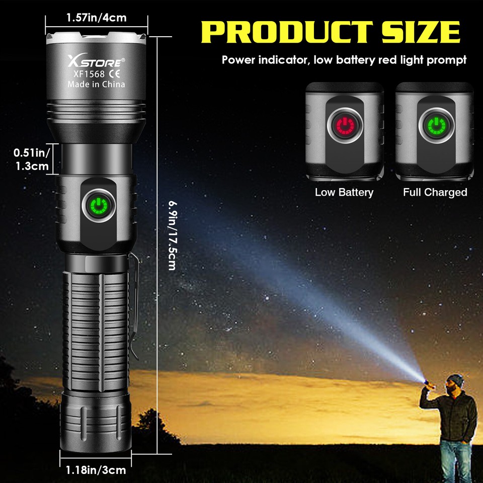 USB Rechargeable LED Flashlight Super Bright 15W Tactical Police Torch ...