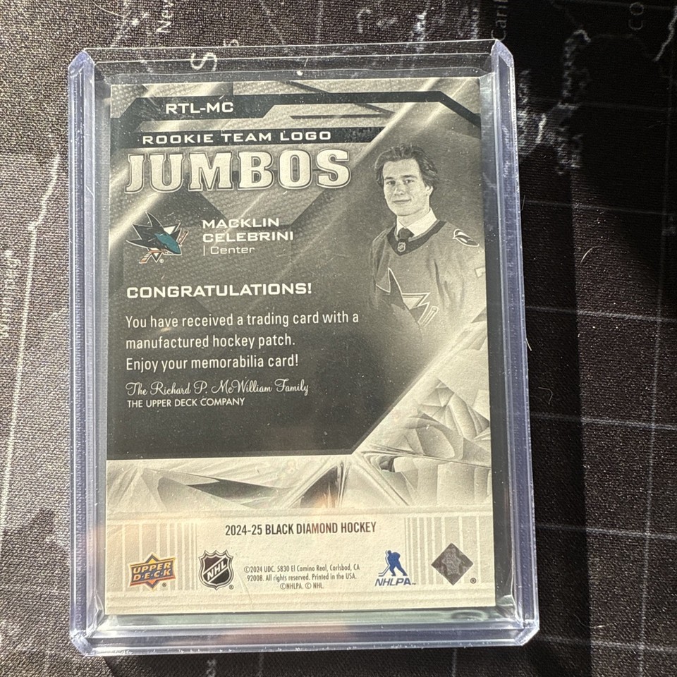 2024-25 Black Diamond Rookie Team Logo Jumbo Patch #RTL-MC Macklin ...