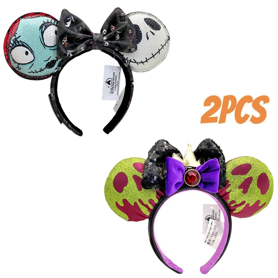 Disney~Snow White Evil Queen Ears+Loungefly Sequin Black Ghost Bow ...