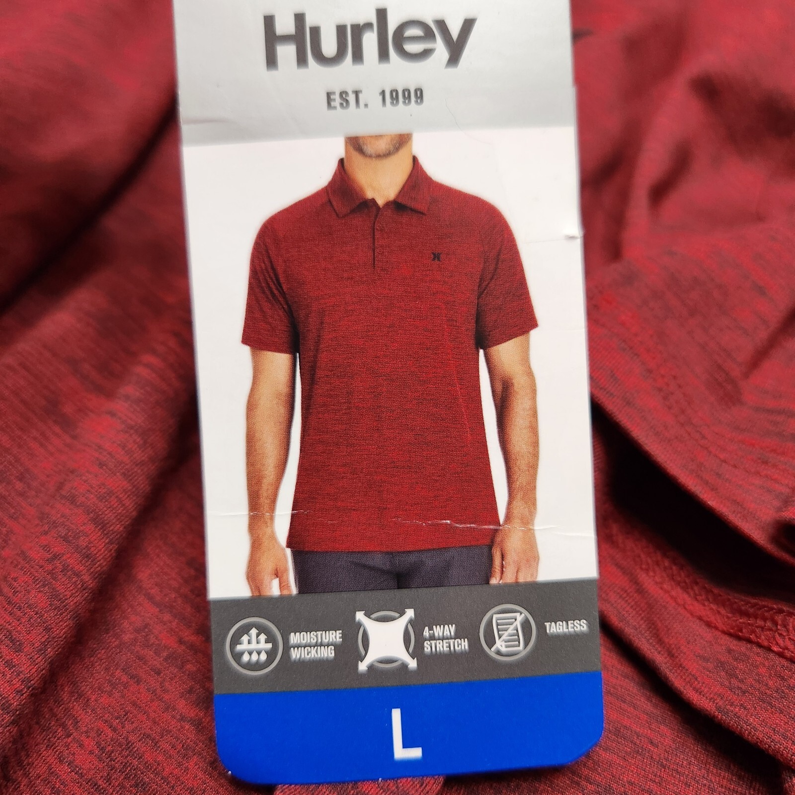Hurley Polo Shirt Mens L Red Heather Print Casual Outdoor Golf ...