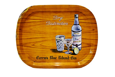 Vintage Blue Riband Gin Tin Tray Advertising Distillery Litho Print ...