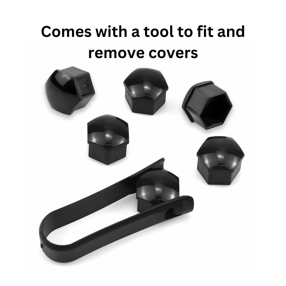 20x 17mm Black Gloss Alloy Wheel Nut Bolt Covers Caps Universal Set For ...