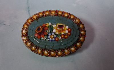 VTG Italian Micro Mosaic Round Fancy Flower Pattern Renaissance Style ...