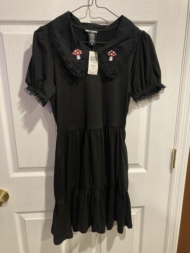 Hot Topic Dress Womens X Small Black Babydoll Black Mushrooms Lace ...