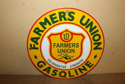 1961 Farmers Union Gasoline Gas Station Farm John Deere 12" Porcelain ...