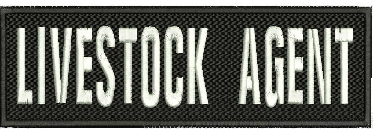 Livestock Agent embroidery patches 3x10 hook on back black and white | eBay