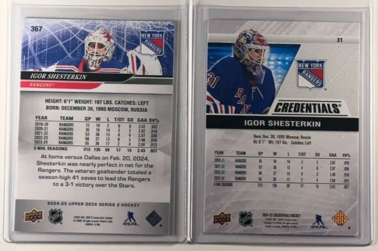 Igor Shesterkin Base Card Lot 2024-25 Upper Deck #367 Credentials #31 ...
