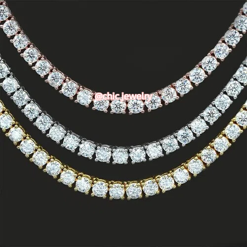 2-6mm 16-24" Real VVS D Moissanite Tennis Chain Necklace 925 Silver ...