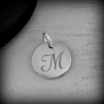 Stainless Steel Round Letter M Charm - Silver Cursive M Initial Disc ...
