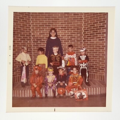 Catholic School Halloween Group Photo 1970s Costume Mask Cowboy Nun ...