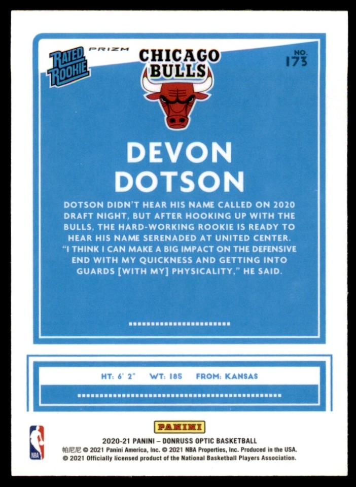 Devon Dotson 2020-21 Donruss Optic Rookie Rated Silver Pulsar Prizm ...