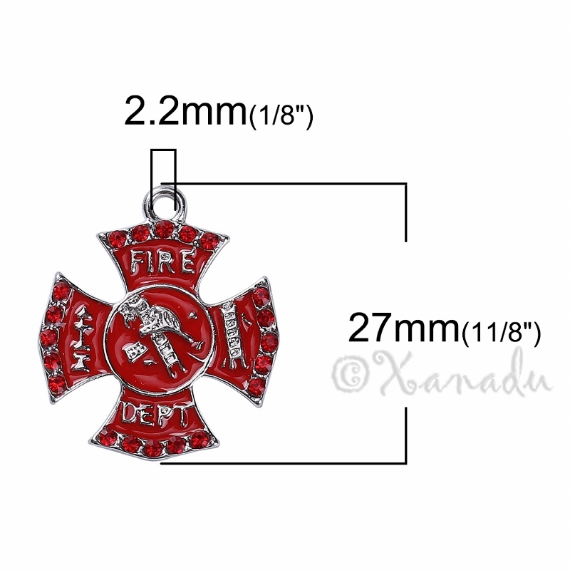 Fire Department Firefighter Emblem Red Silver Plated Charms C5671 - 1 ...
